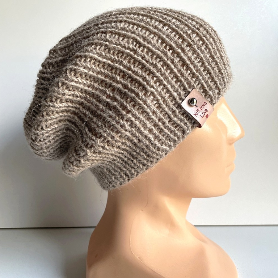 Rękodzieło | Czapka robiona na drutach KIARA 100% Alpaka 2020 Jasny Nugat Jasny Nugat